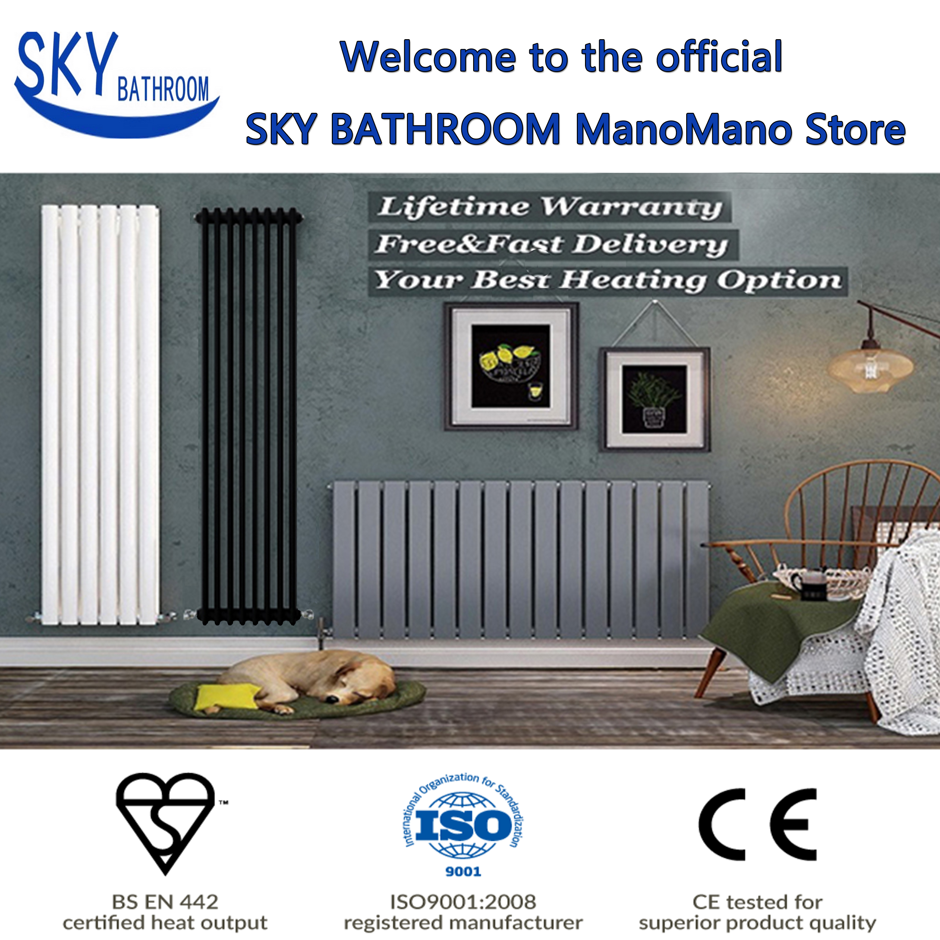 SKY Bathroom 600x1010mm 2 Column Radiator Horizontal Black Traditional ...